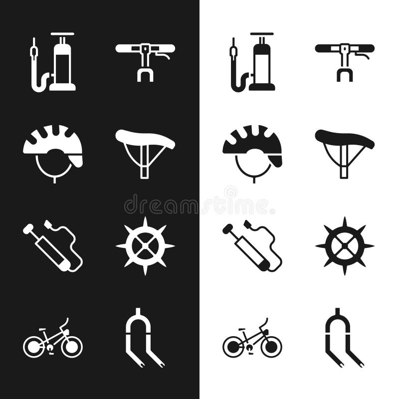 Set Bicycle Seat, Helmet, Air Pump, Handlebar, Sprocket Crank, Fork and ...