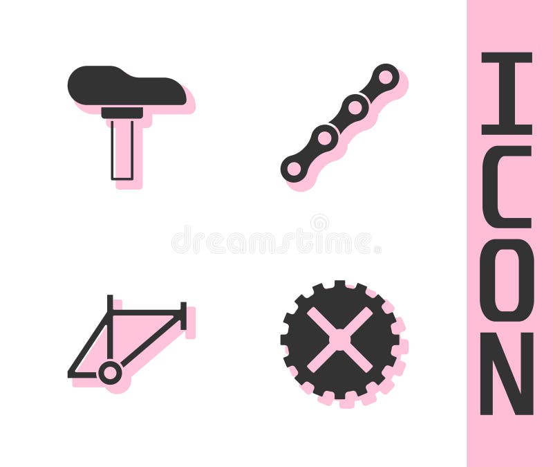 Set Bicycle Sprocket Crank, Seat, Frame and Chain Icon. Vector Stock ...