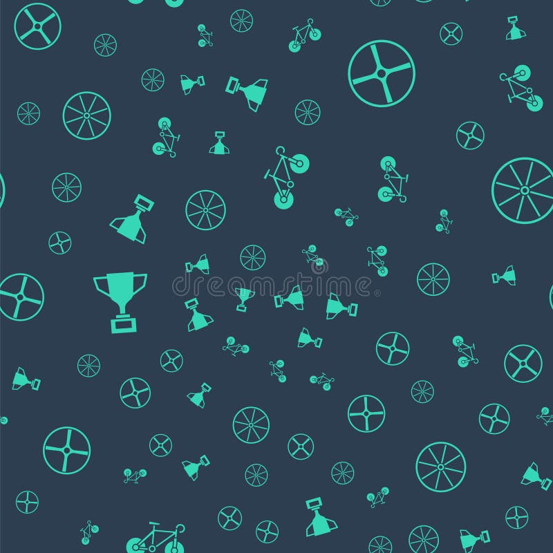 Set Bicycle, Wheel, Award Cup with Bicycle and on Seamless Pattern ...