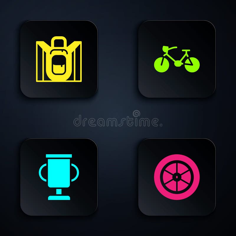 Set Bicycle Wheel, Hiking Backpack, Award Cup with Bicycle and . Black ...