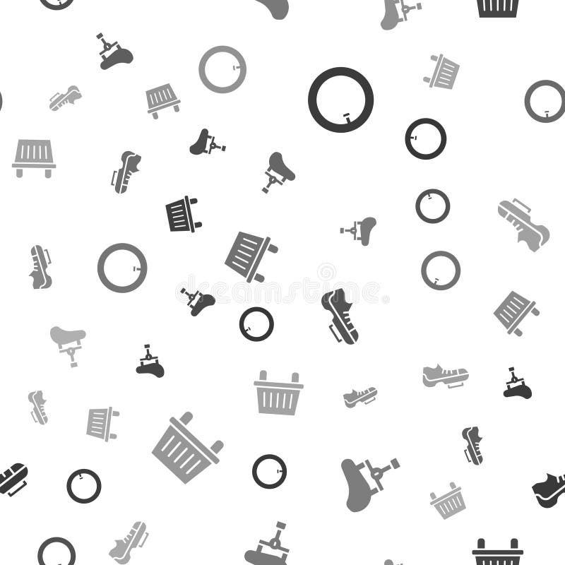 Set Bicycle Wheel, Seat, Shoes and Basket on Seamless Pattern. Vector ...