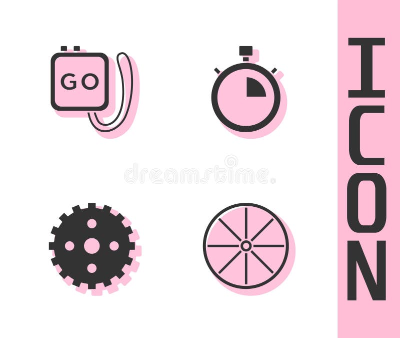Set Bicycle Wheel, Stopwatch, Sprocket Crank and Icon. Vector Stock ... Set Bicycle Wheel, Stopwatch, Sprocket Crank and Icon. Vector Stock ...