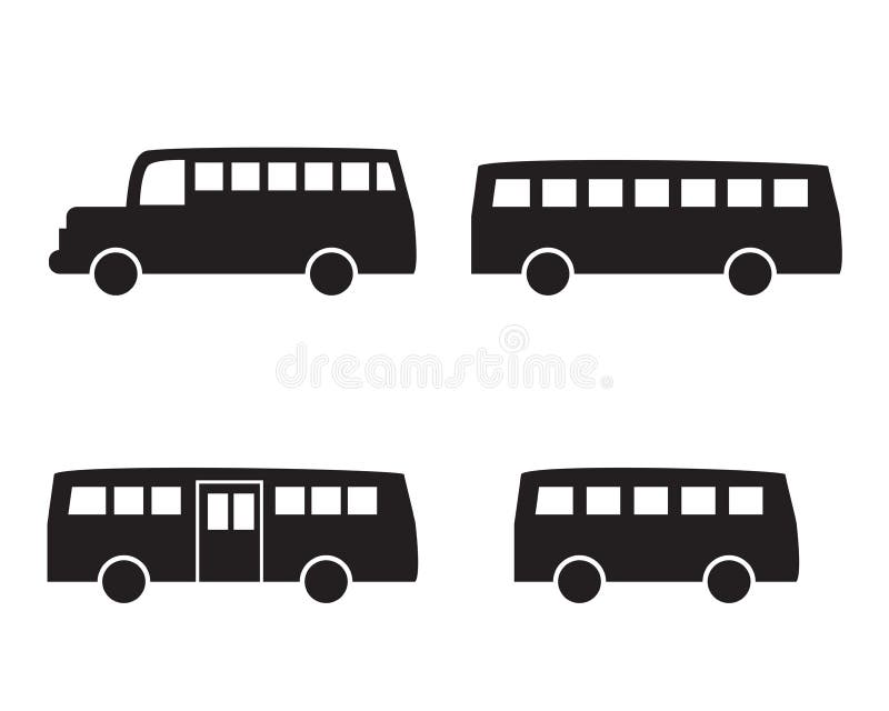 Set of Big Bus Icons in Simple Silhouette Style Stock Vector ...