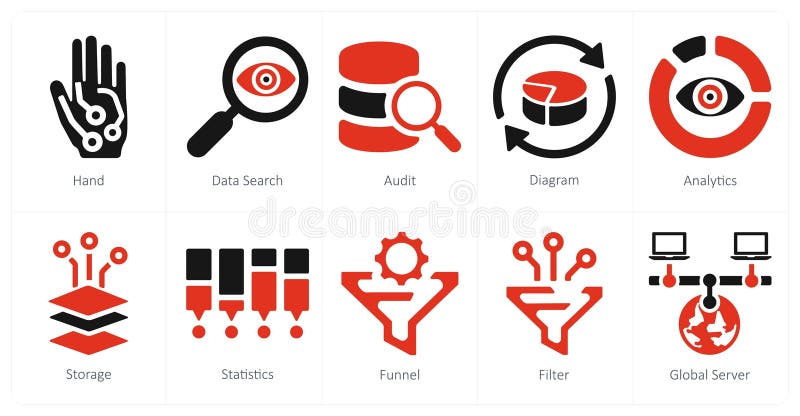 A Set of 10 Big Data Icons As Hand, Data Search, Audit Stock ...