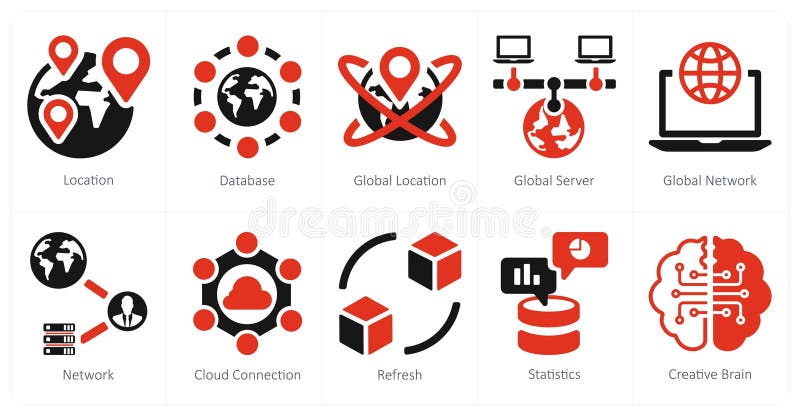 A Set of 10 Big Data Icons As Location, Database, Global Location Stock ...