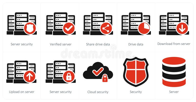 A Set of 10 Big Data Icons As Server Security, Verified Server, Share Drive Data Stock ...