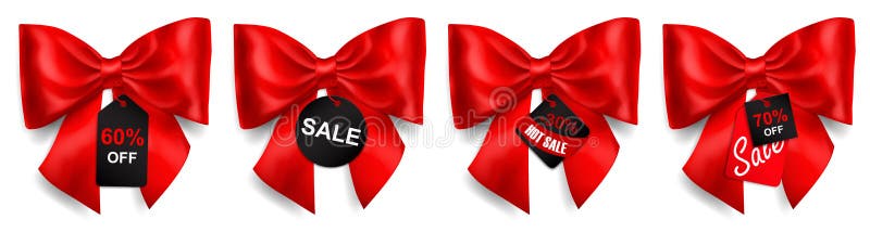 Set of Big Red Bows with Sale Labels Stock Vector - Illustration of ...
