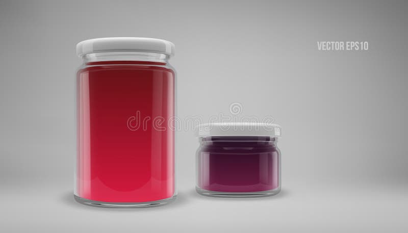 A Set of Big and Small Glass Jam Jars with Lids. Realistic 3D ...