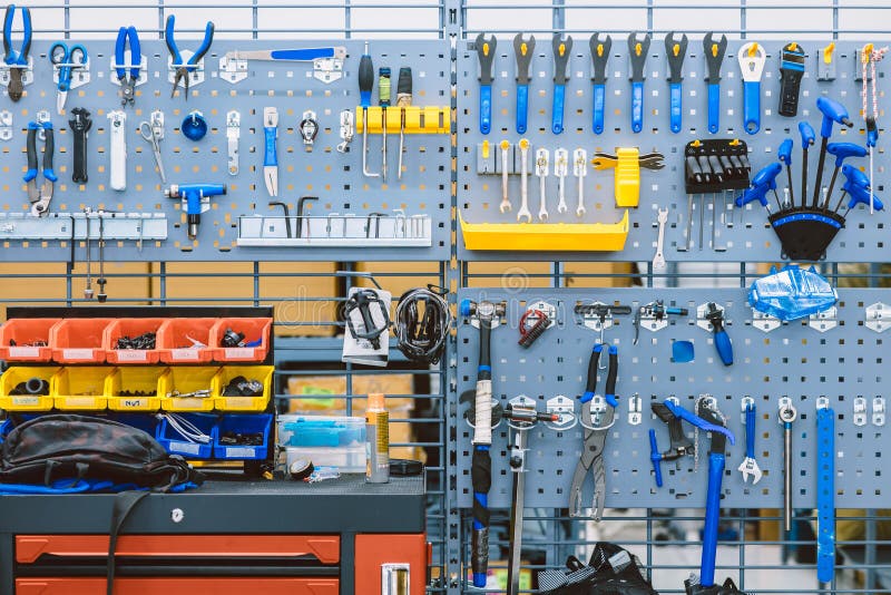 Set of Bike Tools in Bicycle Professional Service Workshop for Fix ...