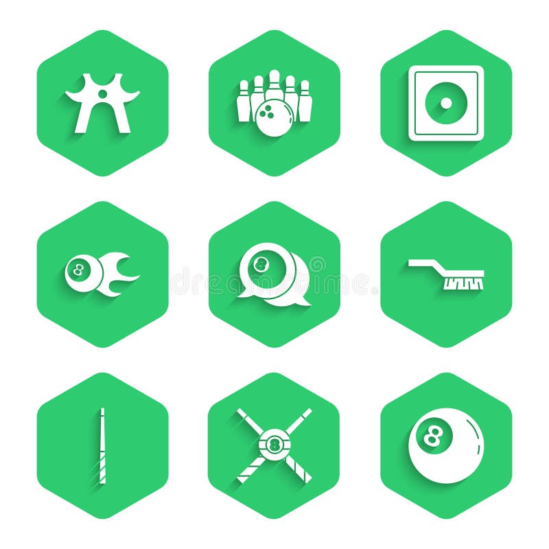 Set Billiard Ball, Crossed Billiard Cues and, Pool Table Brush, Chalk ...