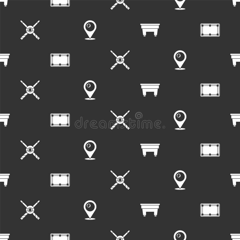 Set Billiard Table, , Crossed Billiard Cues and Ball and Location with ...