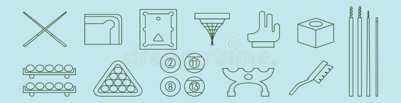 Set of Billiards Cartoon Icon Design Template with Various Models ...