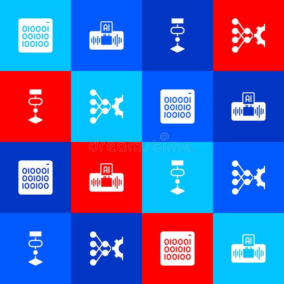 Set Binary Code, Artificial Intelligence AI, Algorithm and Neural Network Icon. Vector Stock ...