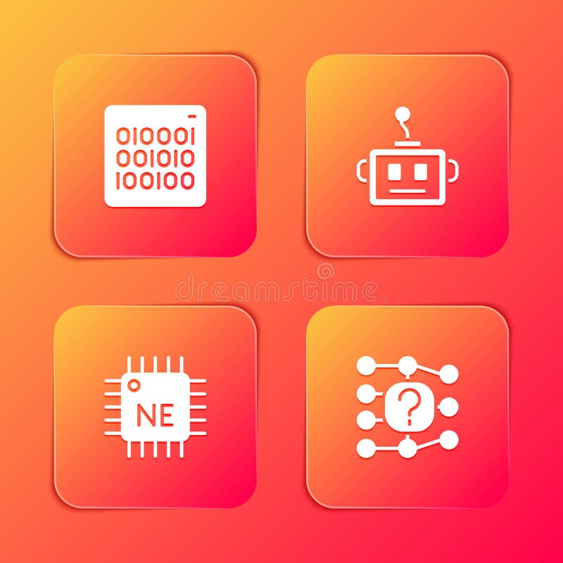 Set Binary Code, Artificial Intelligence Robot, Processor CPU and Neural Network Icon. Vector ...