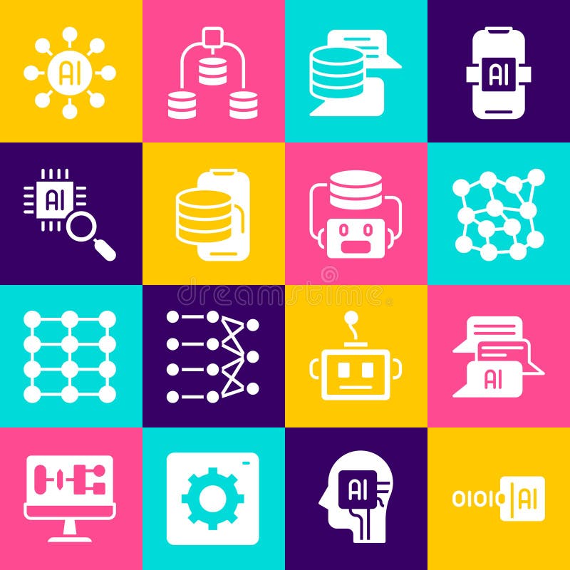 Set Binary Code, Chat Bot, Neural Network, Server, Data, Cloud ... Set Binary Code, Chat Bot, Neural Network, Server, Data, Cloud ...