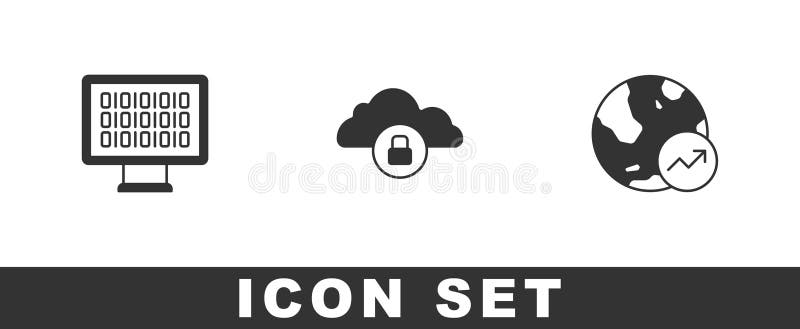Set Binary Code, Cloud Computing Lock and Financial Growth Icon. Vector ... Set Binary Code, Cloud Computing Lock and Financial Growth Icon. Vector ...