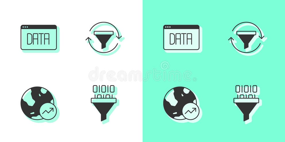 Set Binary Code, Data Analysis, Financial Growth and Sales Funnel with Chart Icon. Vector Stock ...