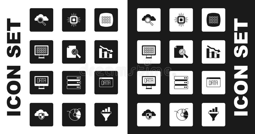 Set Binary Code, Document with Graph Chart, Search Cloud Computing, Financial Growth Decrease ...