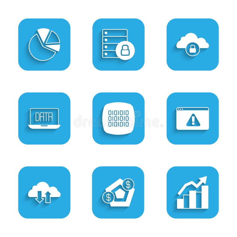 Set Binary Code, Financial Growth, Browser with Exclamation Mark, Cloud Download and Upload ...