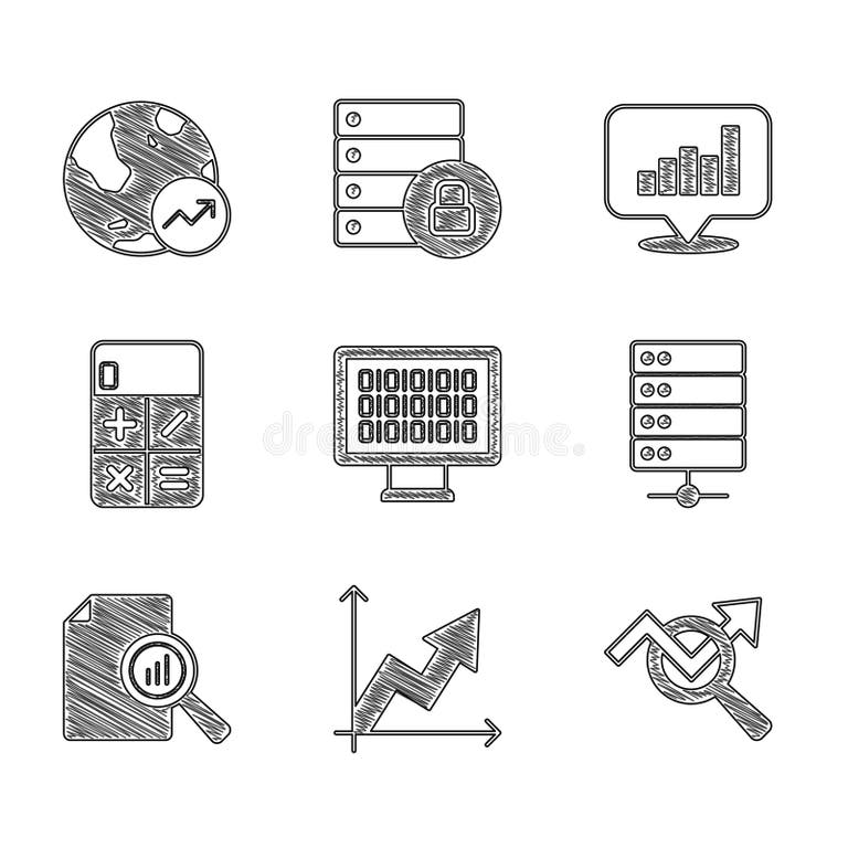 Set Binary Code, Financial Growth, Search Data Analysis, Server, Document with Graph Chart ...