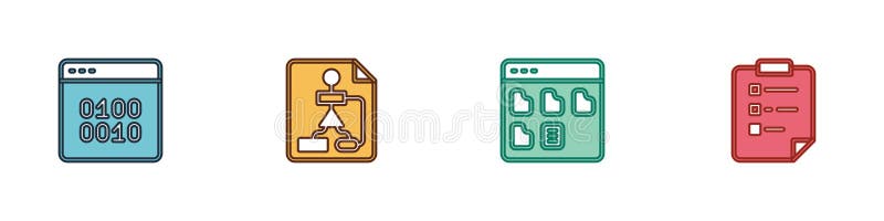 Set Binary Code, Flowchart, Browser Files and Clipboard with Checklist ... Set Binary Code, Flowchart, Browser Files and Clipboard with Checklist ...