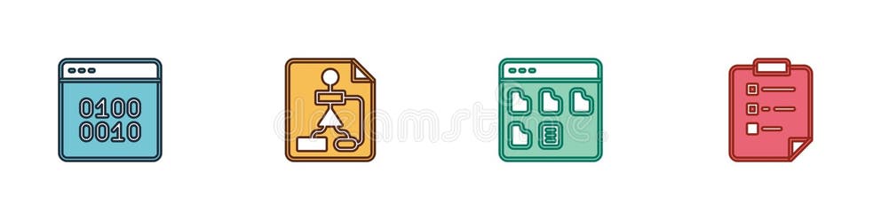 Set Binary Code, Flowchart, Browser Files and Clipboard with Checklist ...