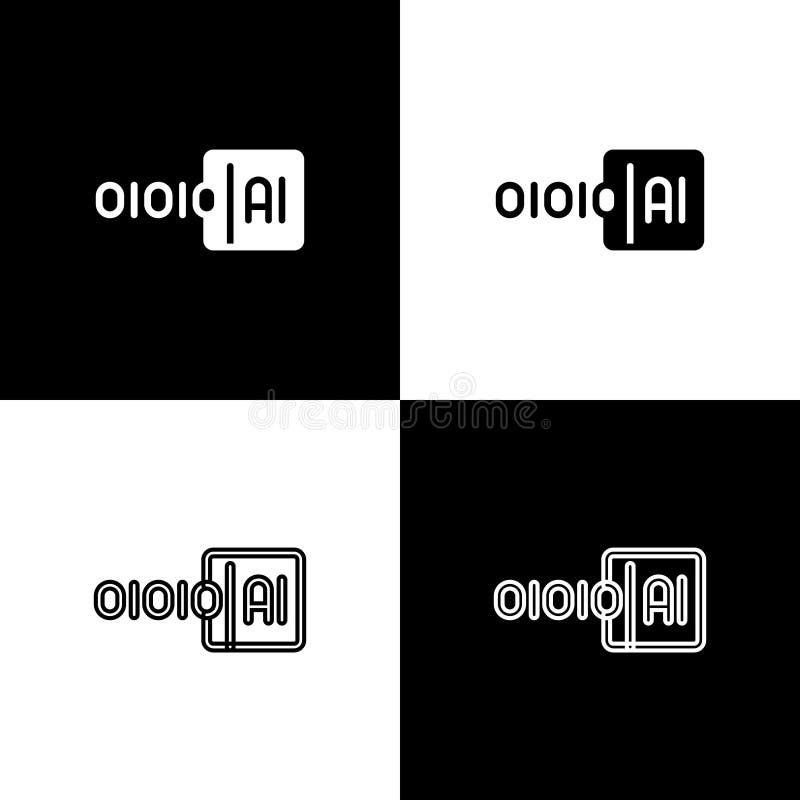 Set Binary Code Icon Isolated on Black and White Background. Vector Stock Vector - Illustration ...