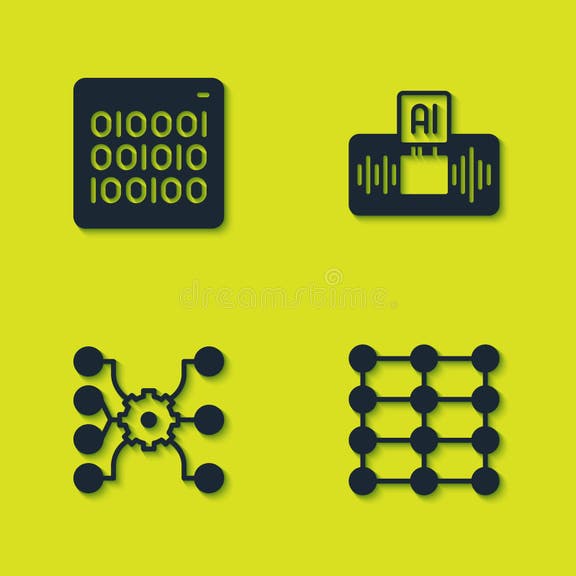 Set Binary Code, Neural Network, and Artificial Intelligence AI Icon. Vector Stock Illustration ...