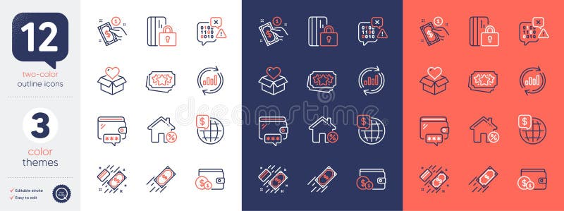 Set of Binary Code, Payment and Wallet Line Icons. for Design. Vector ... Set of Binary Code, Payment and Wallet Line Icons. for Design. Vector ...