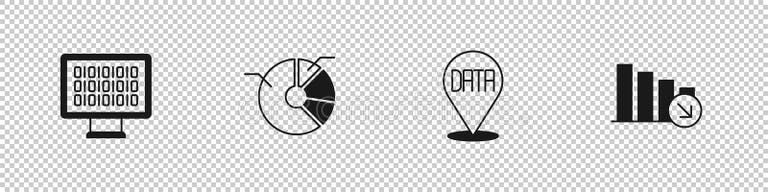 Set Binary Code, Pie Chart Infographic, Data Analysis and Financial Growth Decrease Icon. Vector ...