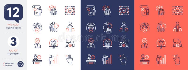 Set of Binary Code, Presentation Time and Graph Chart Line Icons. for ...