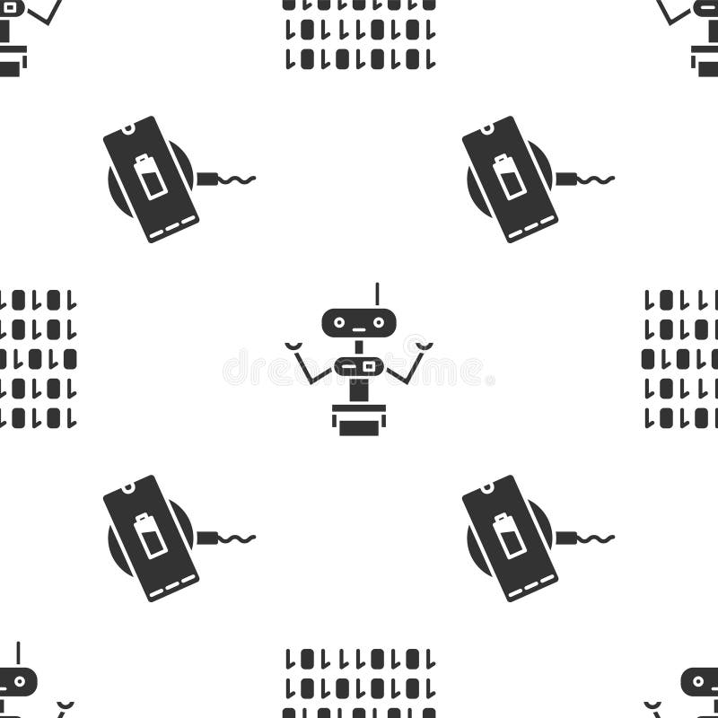 Set Binary Code, Robot and Wireless Charger on Seamless Pattern. Vector ... Set Binary Code, Robot and Wireless Charger on Seamless Pattern. Vector ...