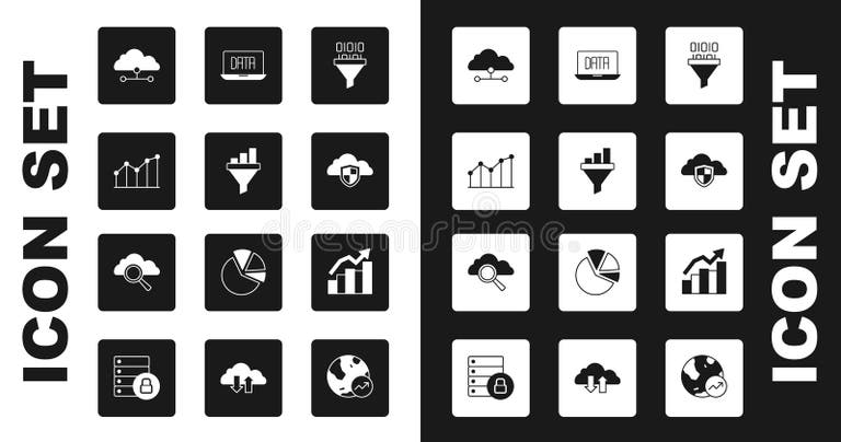 Set Binary Code, Sales Funnel with Chart, Pie Infographic, Network Cloud Connection, Cloud and ...