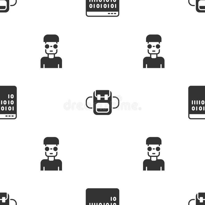 Set Binary Code, School Backpack and Nerd Geek on Seamless Pattern ...
