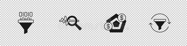 Set Binary Code, Search Data Analysis, Financial Growth and Sales Funnel with Chart Icon. Vector ...