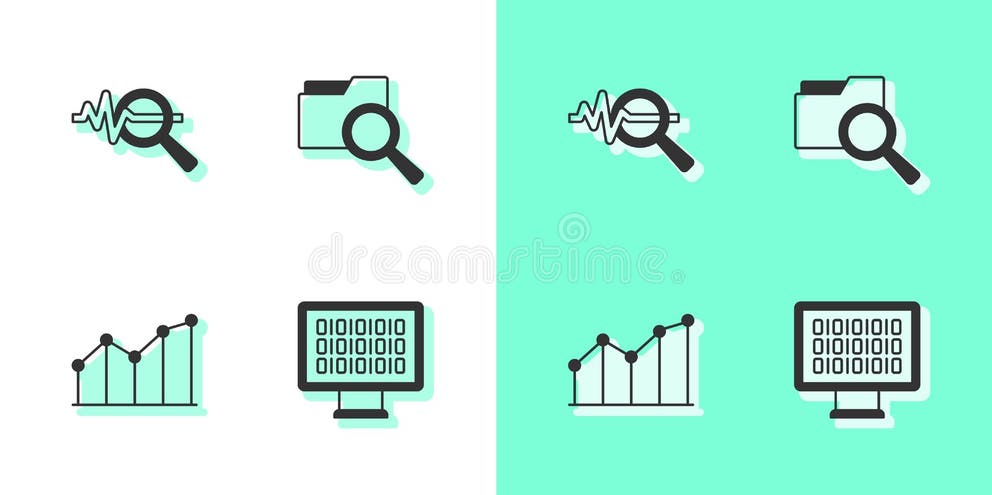 Set Binary Code, Search Data Analysis, Pie Chart Infographic and with Folder Icon. Vector Stock ...