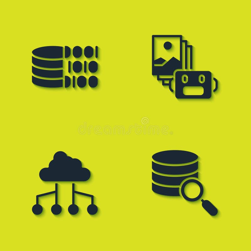 Set Binary Code, Server, Network Cloud Connection and Artificial Intelligence Robot Icon. Vector ...