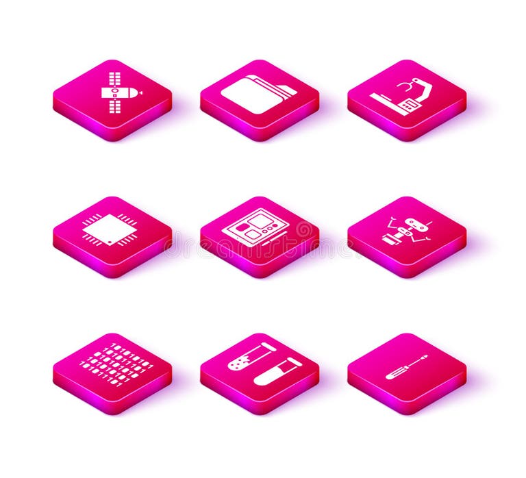 Set Binary Code, Test Tube and Flask, Processor with Microcircuits CPU ...