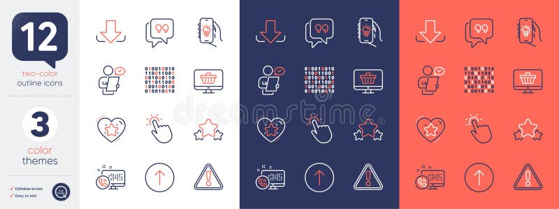 Set of Binary Code, Web Call and Customer Survey Line Icons. for Design. Vector Stock Vector ...