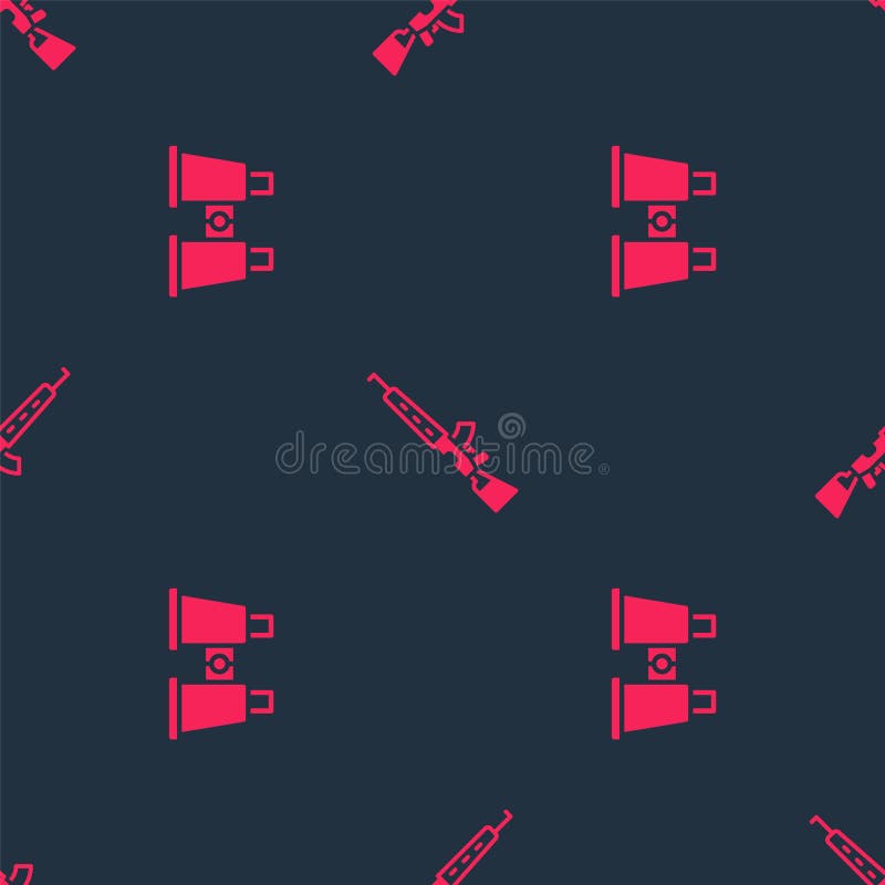 Set Binoculars and Sniper Rifle with Scope on Seamless Pattern. Vector ...