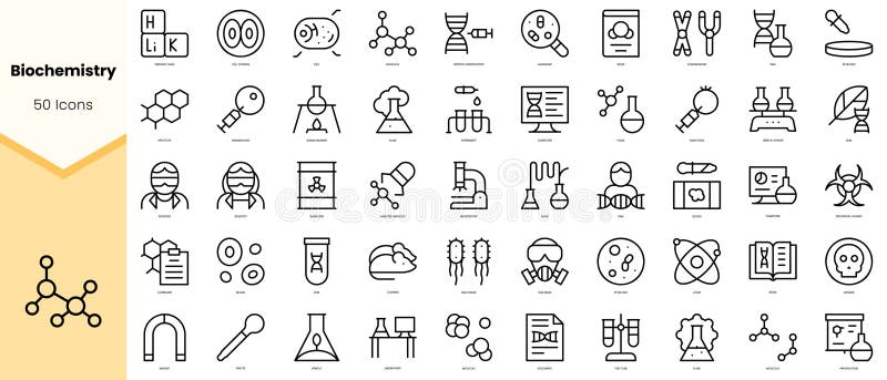 Set of Biochemistry Icons. Simple Line Art Style Icons Pack Stock ...