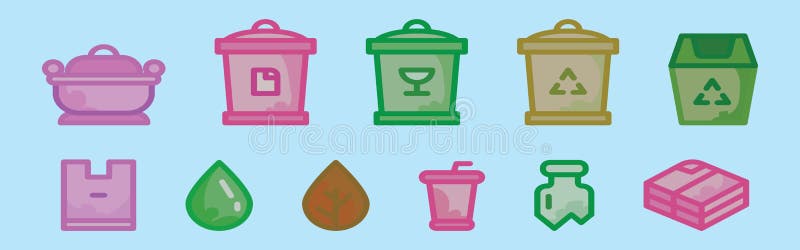 Set of Biodegradable Cartoon Icon Design Template with Various Models ...