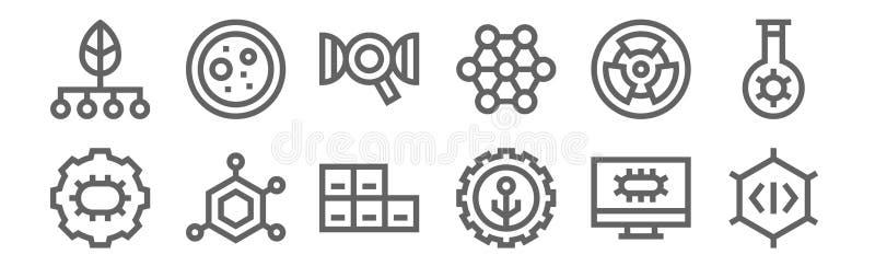 Set of 12 Bioengineering Icons. Outline Thin Line Icons Such As Coding ...