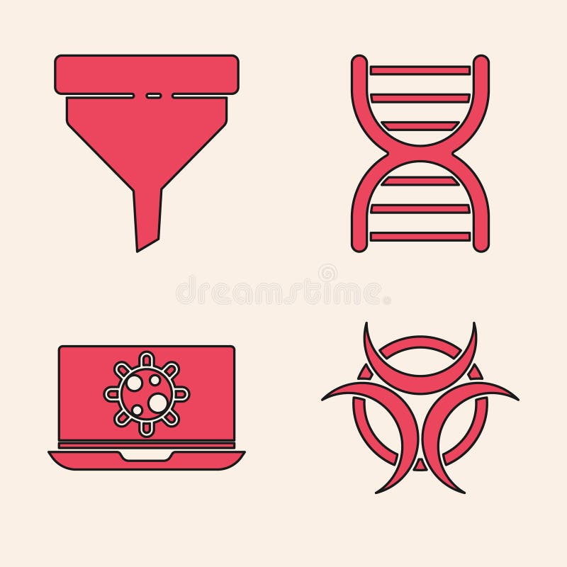 Set Biohazard Symbol, Funnel or Filter, DNA Symbol and Bacteria on ...