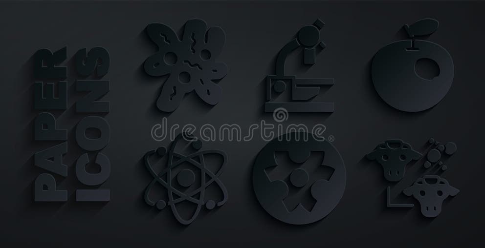 Set Biohazard Symbol, Genetically Modified Apple, Atom, Cloning ...