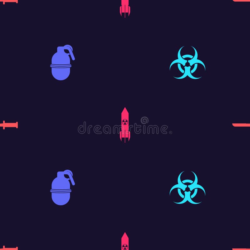 Set Biohazard Symbol, Hand Grenade, Nuclear Rocket and Military Knife ...
