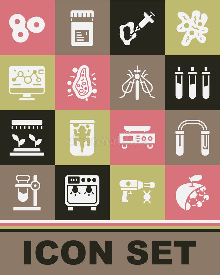 Set Biological Structure, Test Tube and Flask, Reagent Bottle, Syringe ...