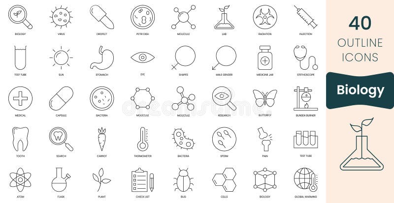 Set of Biology Icons. Thin Outline Icons Pack Stock Vector ...