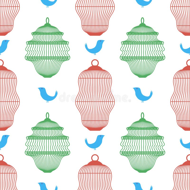 Set of Bird Cages Seamless Pattern Isolated on White Background Stock ...