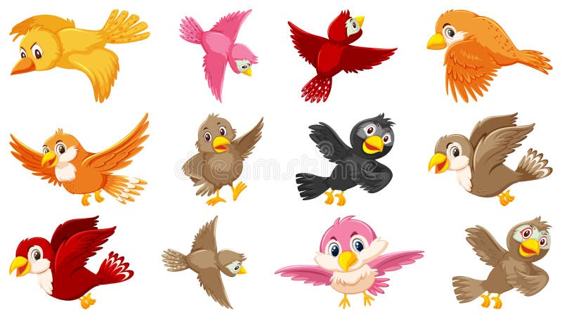 Set of Bird Cartoon Character Stock Vector - Illustration of smile ...
